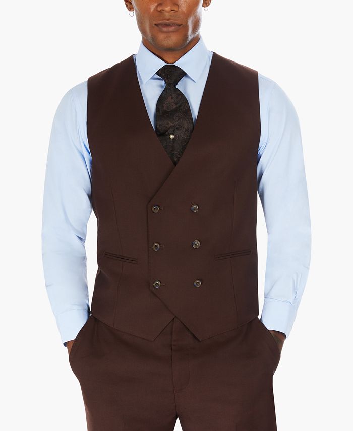 Tayion Collection Men's Classic-Fit Solid Brown Suit Separate Vest - Macy's