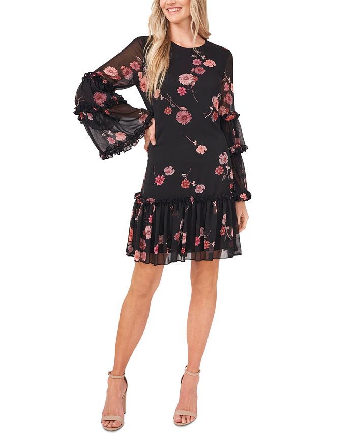 CeCe Floral-Print Ruffled Dress - Macy's