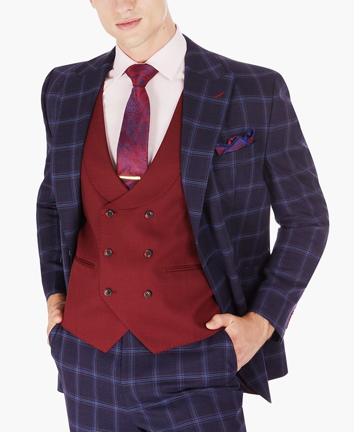 Tayion Collection Men's Classic-Fit Red Suit Separate Vest - Macy's