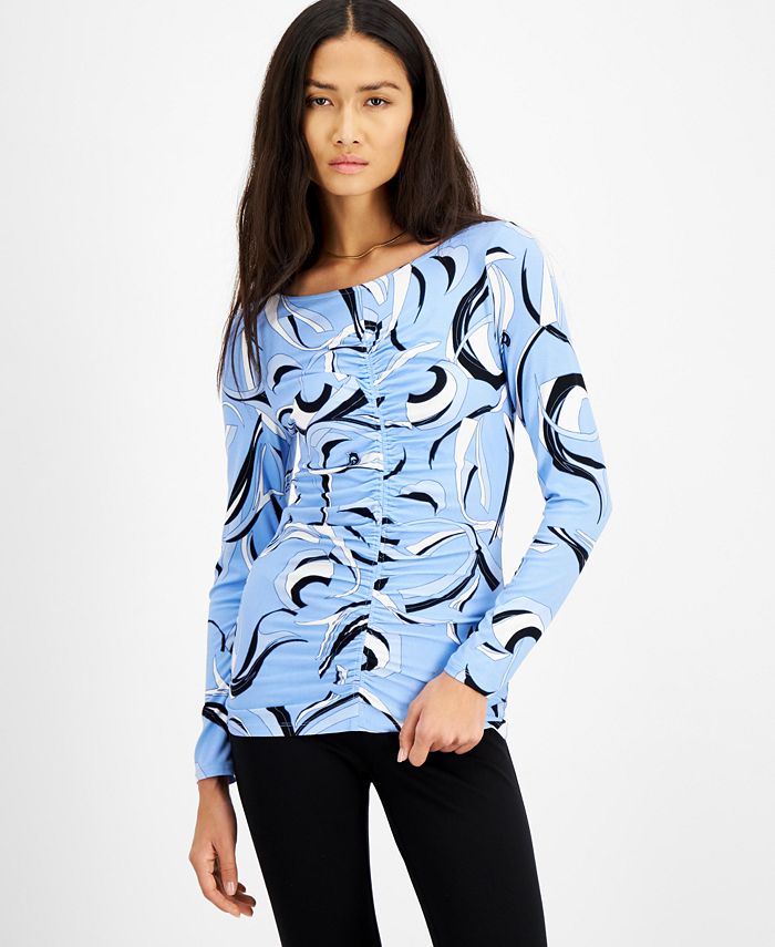 INC International Concepts Ruched Printed Top, Created for Macy's ...
