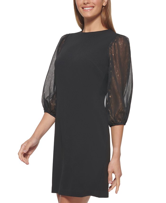 DKNY Sheer 3/4-Sleeve Sheath Dress - Macy's