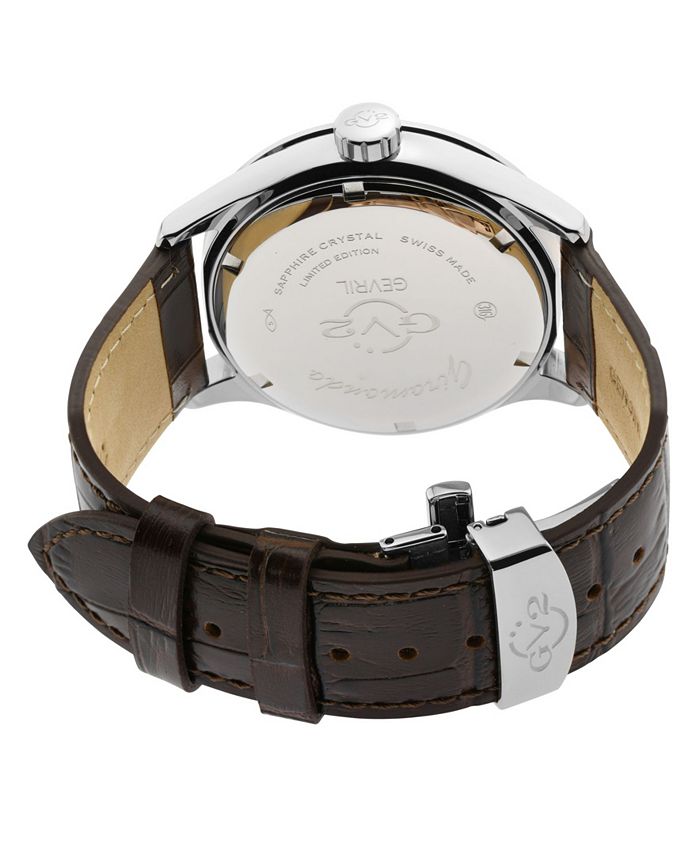 Gevril GV2 Men's Giromondo Brown Leather Swiss Quartz Strap Watch 42 mm ...