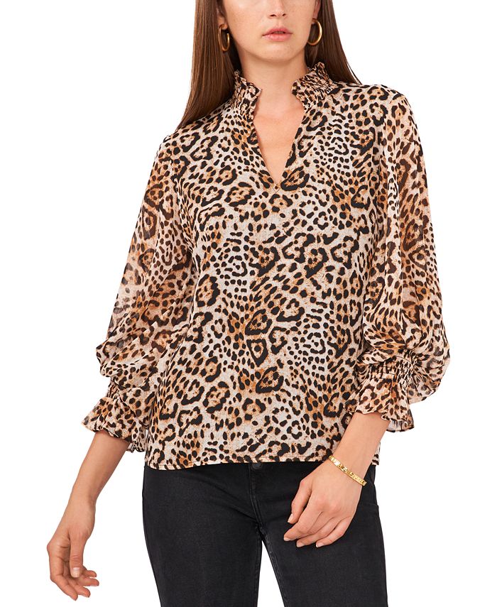 Vince Camuto Split-Neck Smocked-Cuff Blouse - Macy's