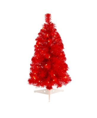 Red Artificial Christmas Tree with 35 LED Lights and 72 Bendable ...
