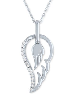 Diamond Angel Wing 18" Pendant Necklace (1/10 ct. t.w.) in Sterling ...