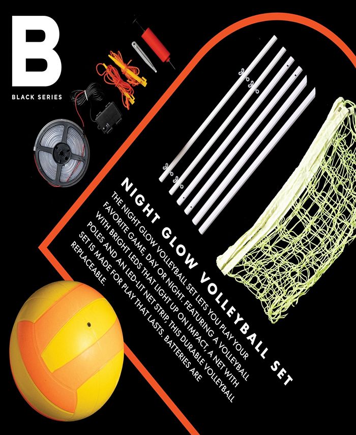 Black Series Night Glow Volleyball Set, LED Light-Up Ball and Stand Up ...