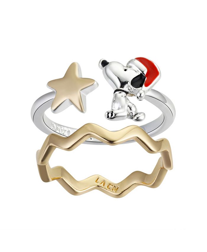 Peanuts Two-Tone Santa Snoopy Star Ring Duo, 2 Piece - Macy's
