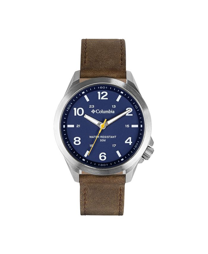 Columbia Unisex Crestview Stainless Analog Brown Leather Strap Watch ...
