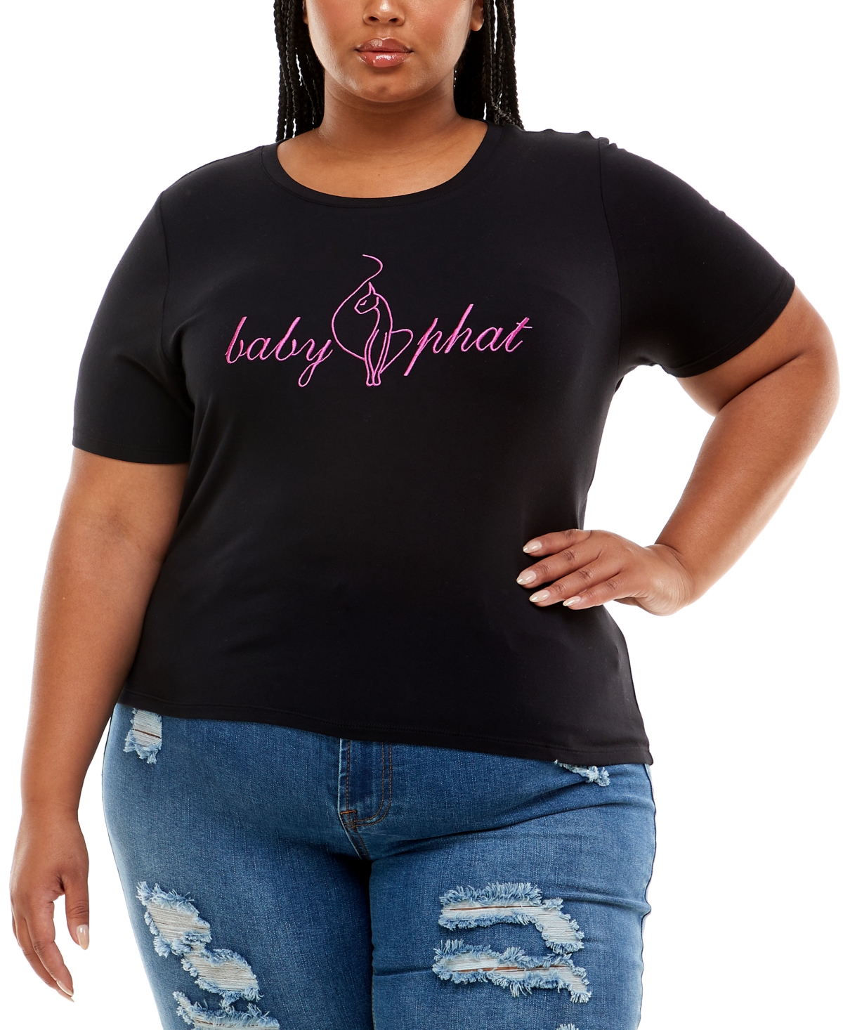 Baby Phat Trendy Plus Size Cropped Graphic T-shirt In Black Beauty ...
