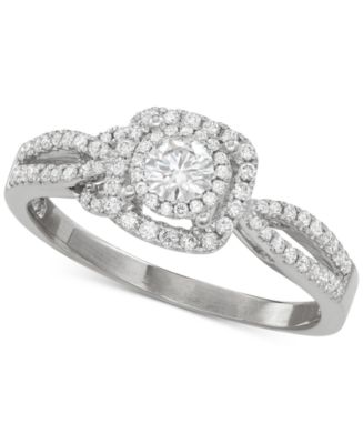 Diamond Double Halo Split Shank Engagement Ring (5/8 ct. t.w.) in 14k ...