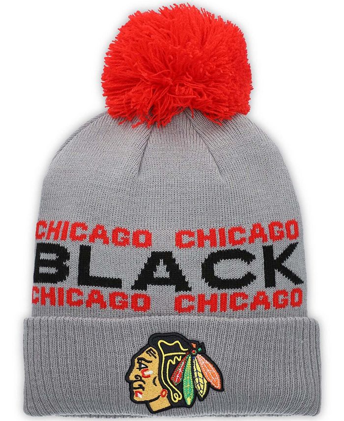 adidas Men's Gray Chicago Blackhawks Team Cuffed Knit Hat with Pom - Macy's