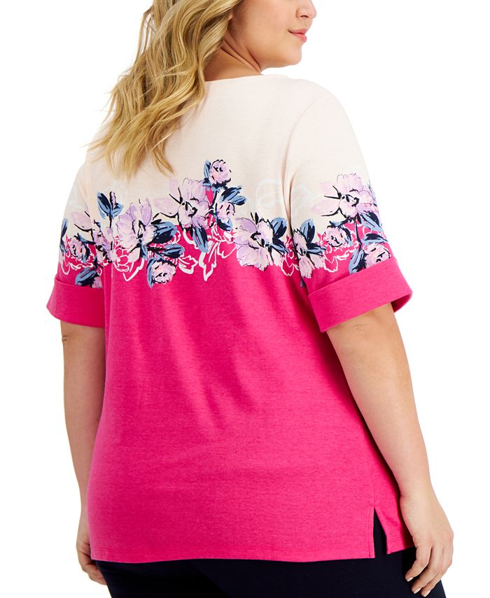Karen Scott Plus Size Valerie Floral Top, Created for Macy's & Reviews ...