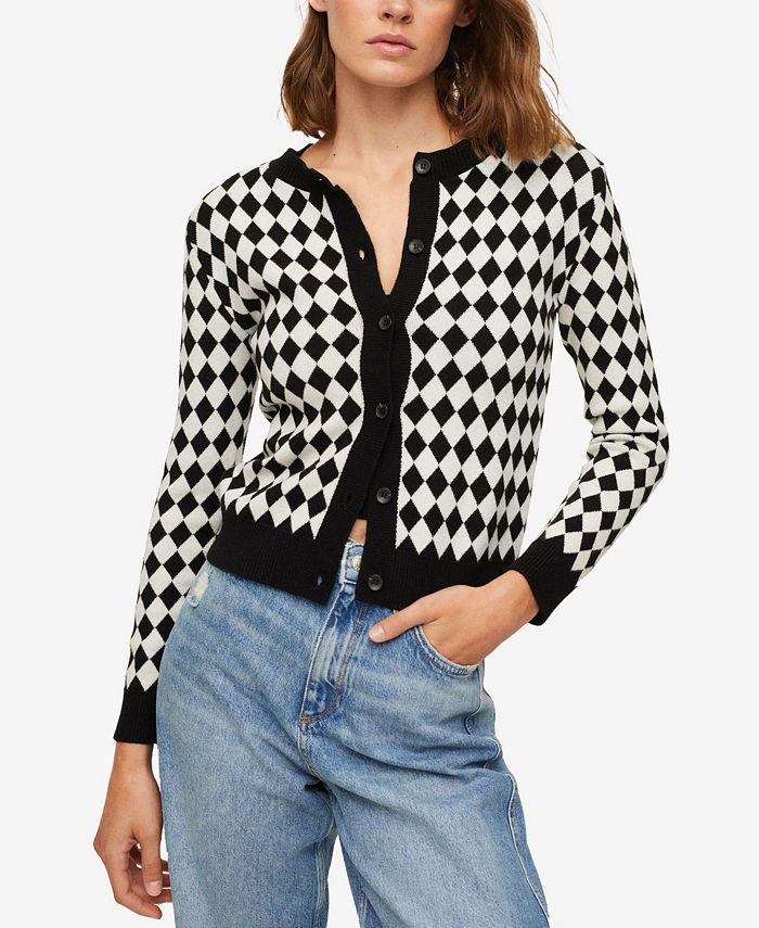 MANGO Women's Check Knitted Cardigan - Macy's