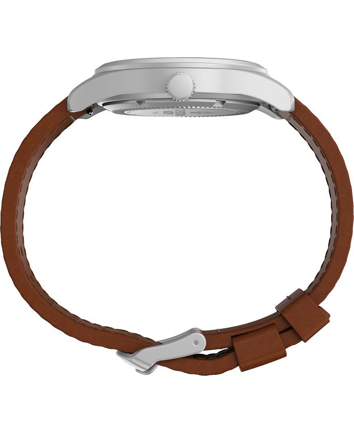 Timex Men's Mechanical Hand Wind Brown Leather Strap Watch 38 mm - Macy's
