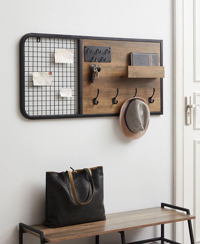 Walker Edison Metal and Wood Wall Organizer with Hooks - Macy's