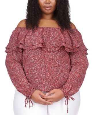 Michael Michael Kors Plus Size Ruffled Off-The-Shoulder Top - Macy's