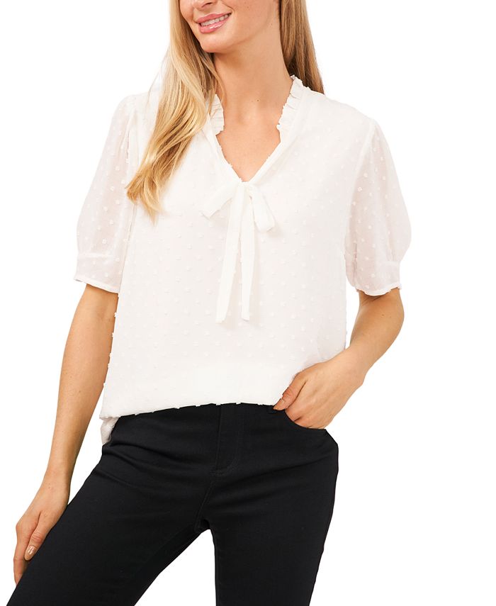 CeCe Petite Tie-Neck Clip-Dot Blouse & Reviews - Tops - Petites - Macy's