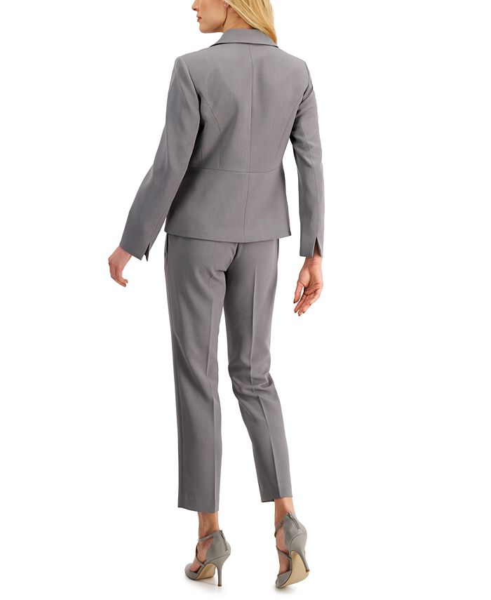 Le Suit Women's Notched Collar Straight-Leg Pantsuit, Regular and ...
