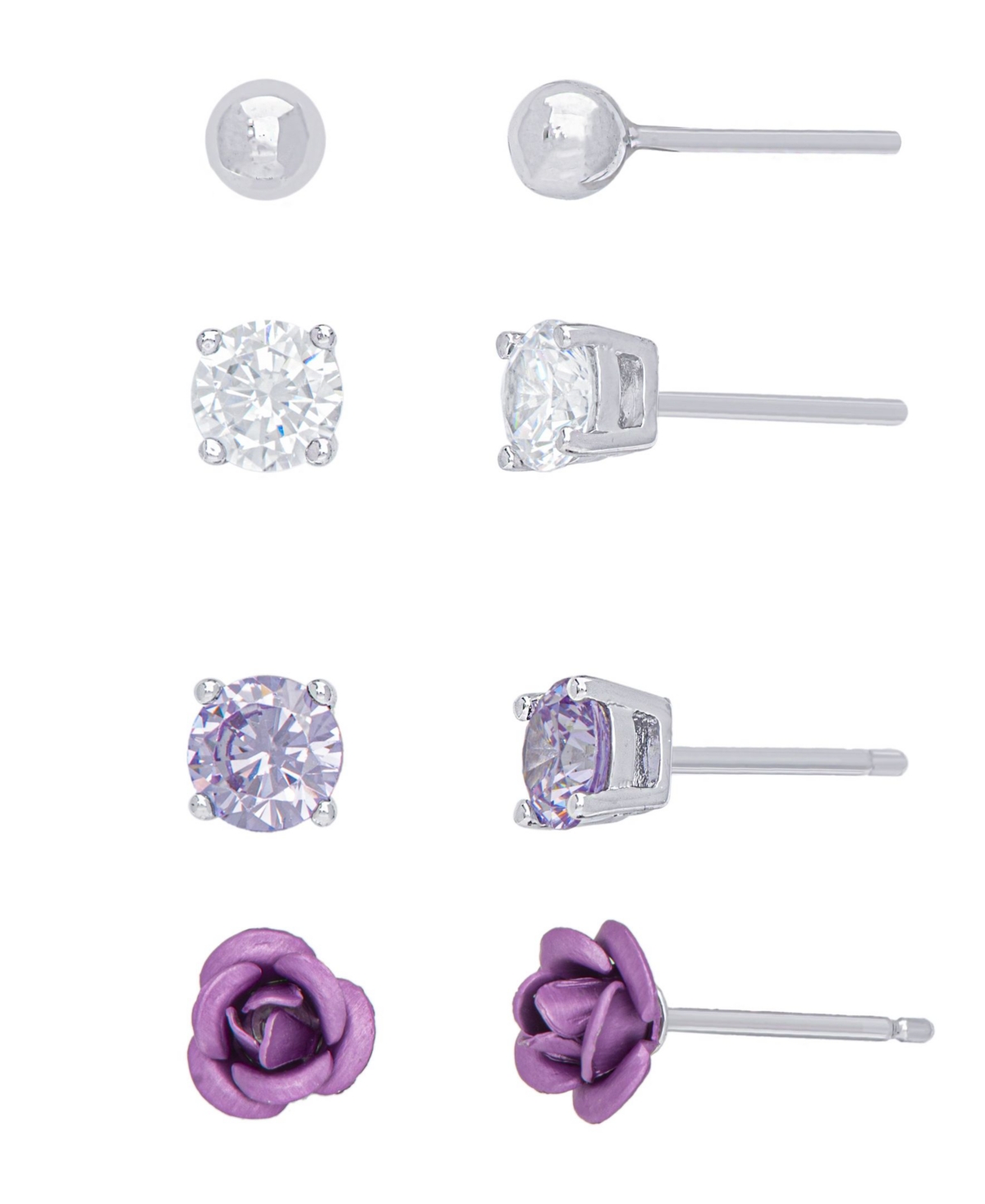 Click here for Ball  Clear  Cubic Zirconia and Rose Stud 4-Piece... prices