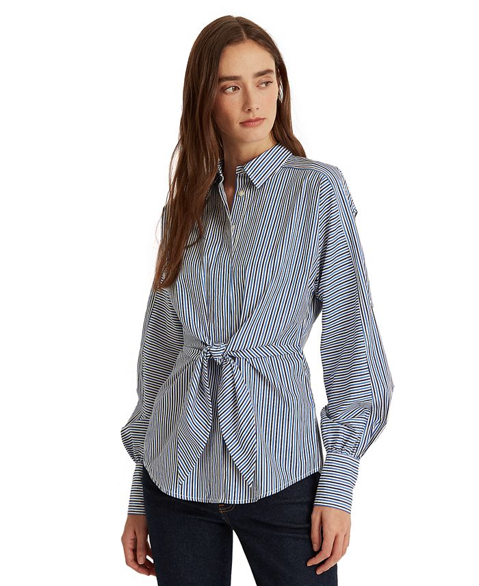 Lauren Ralph Lauren Tie Front Cotton Broadcloth Shirt Macys