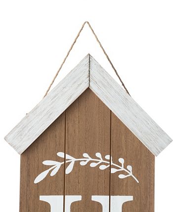 Glitzhome Wooden Natural Home Porch Sign with Metal Planter, 42" - Macy's