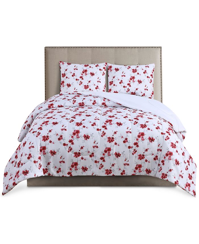 Keeco Cherry Floral 3-Pc. Queen Comforter Set, Created For Macy's - Macy's