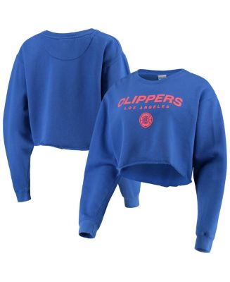 Women's Royal LA Clippers Cut Off Moderate Crop Fleece Crew Sweatshirt ...