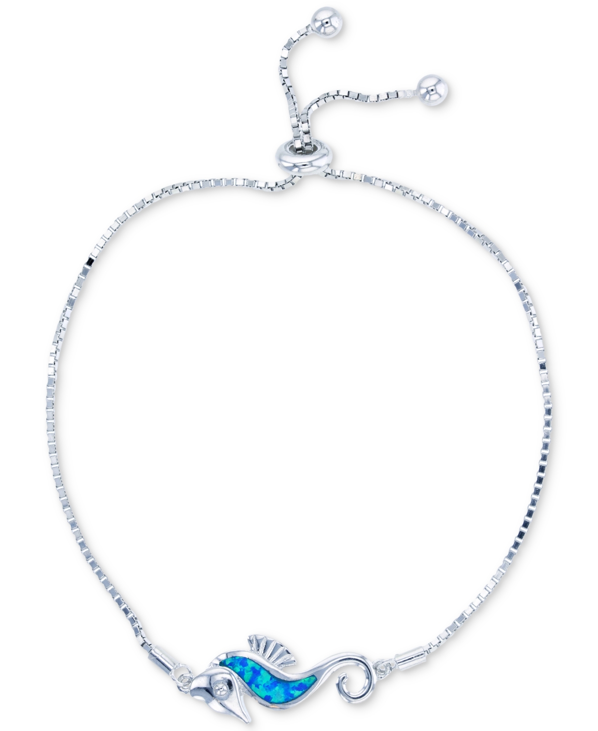 Click here for Lab-Created Blue Opal Seahorse Bolo Bracelet in St... prices