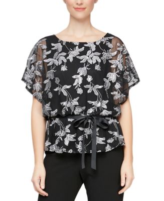 Alex Evenings Embroidered Belted Blouse - Macy's