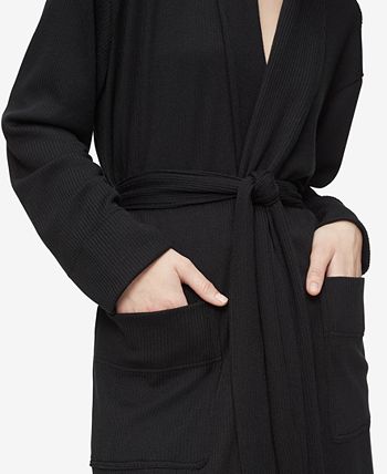 Calvin Klein Women's Wide-Ribbed Knit Ease Wrap Robe - Macy's