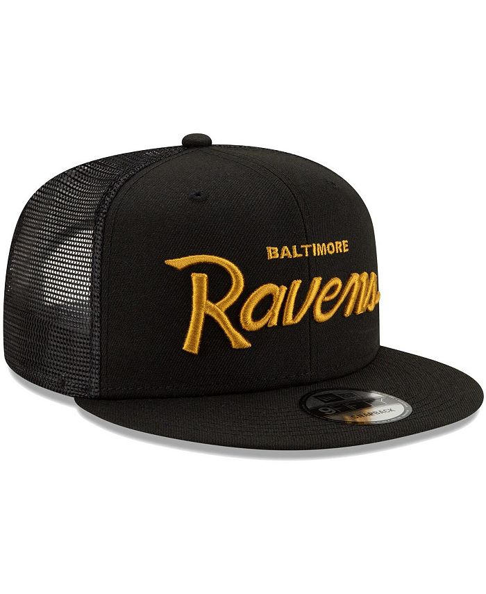 New Era Men's Black Baltimore Ravens Script Trucker 9FIFTY Snapback Hat ...