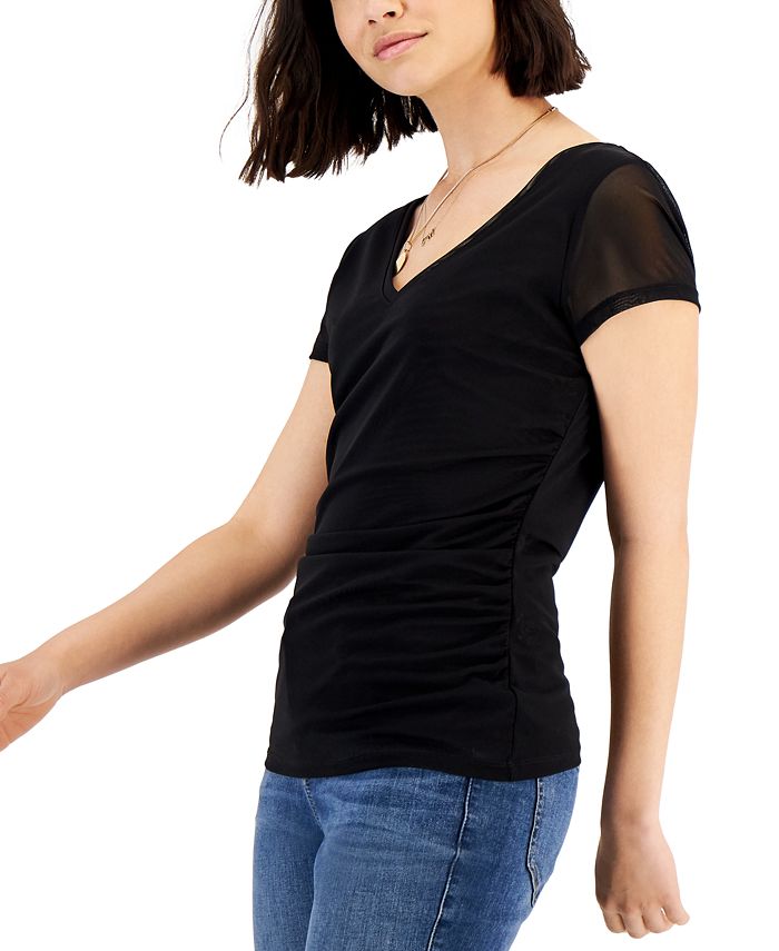 INC International Concepts Women's Mesh V-Neck T-Shirt, Created for ...