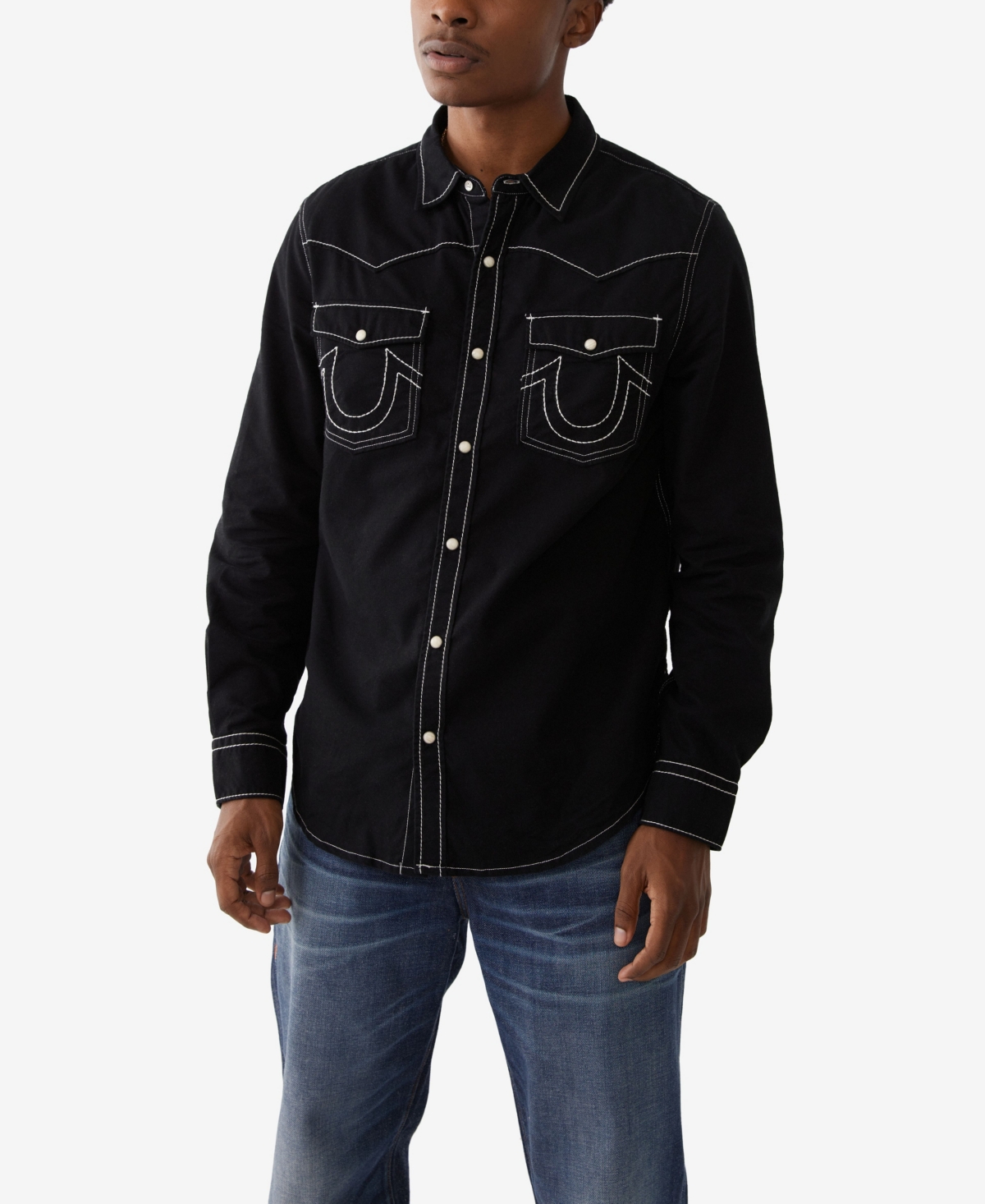 Click here for True Religion Mens Big T Western Shirt - Jet Black prices