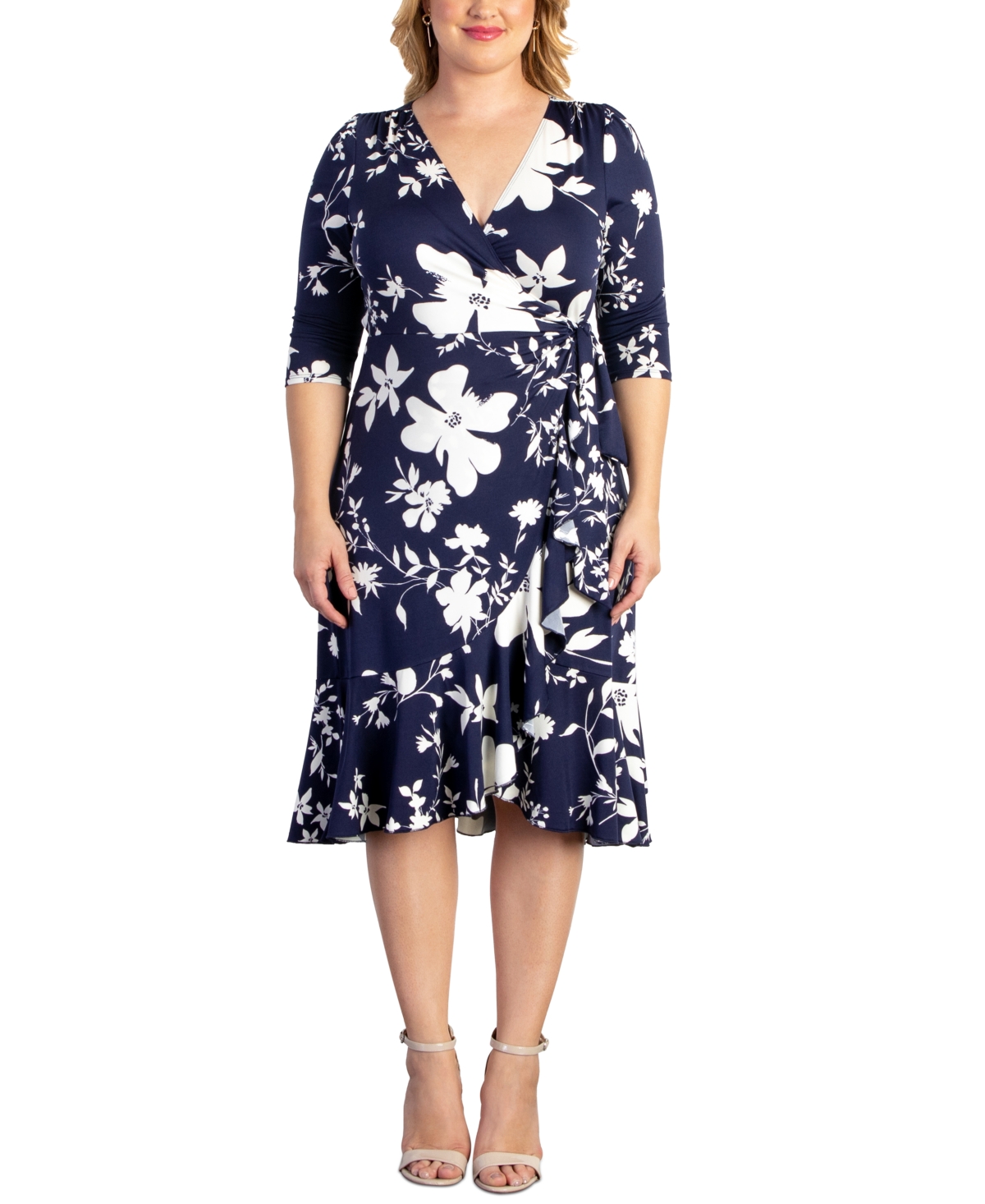 Click here for Kiyonna Plus Size Flirty Flounce Midi Wrap Dress w... prices