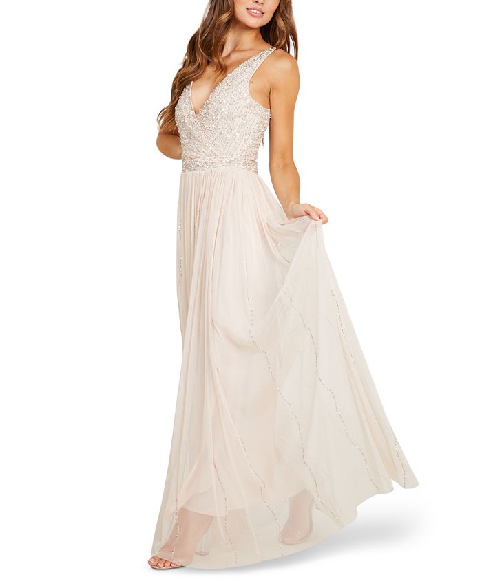 QUIZ Sequin-Topped Chiffon Gown - Macy's