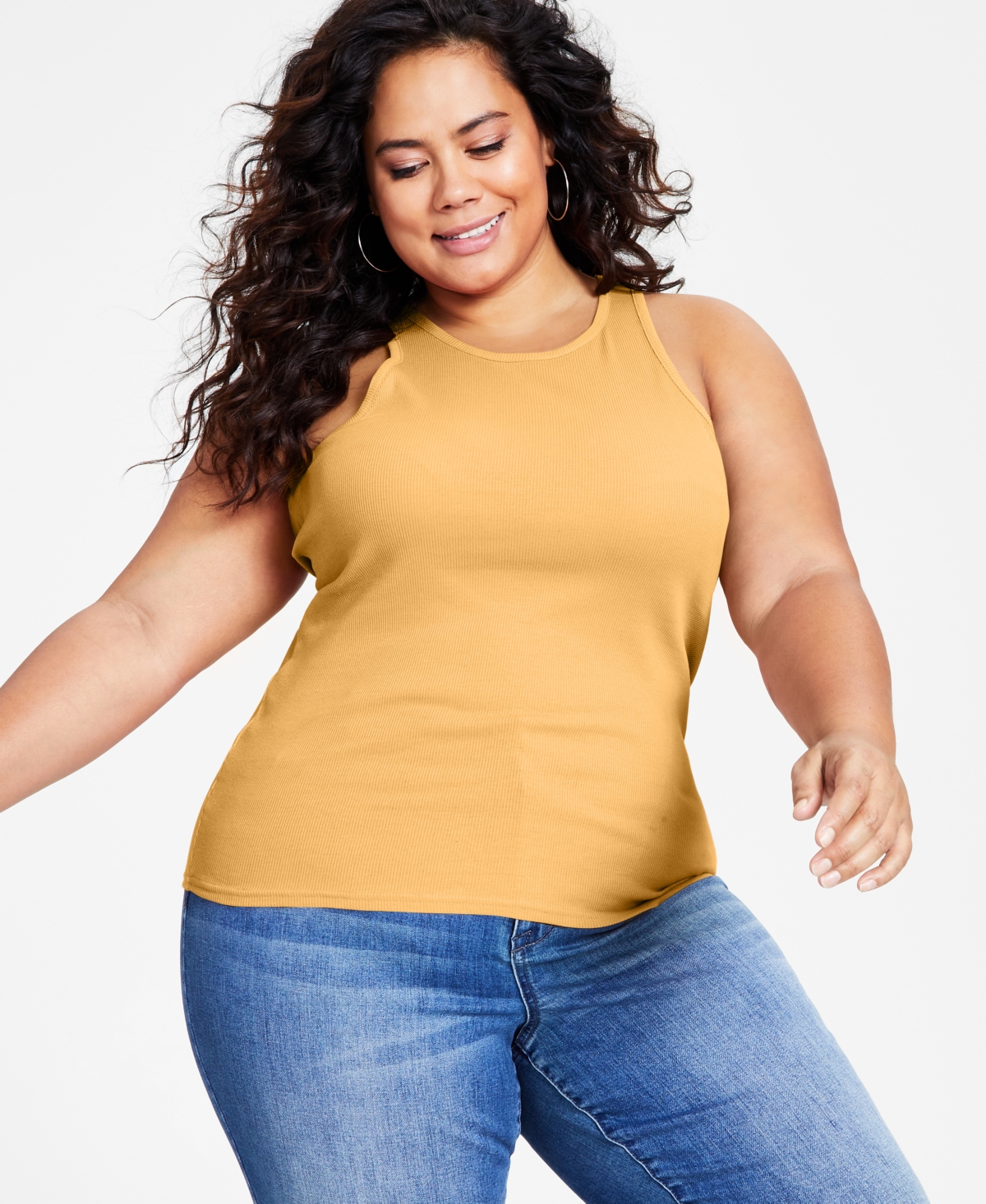 Derek Heart Trendy Plus Size Ribbed Tank In Flax | ModeSens