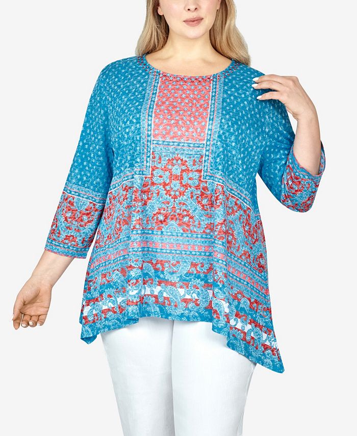 Ruby Rd. Plus Size Embellished Patchwork Paisley Burnout Top - Macy's