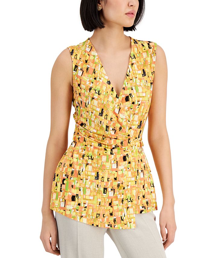 Kasper Women's Printed Faux-Wrap Top - Macy's