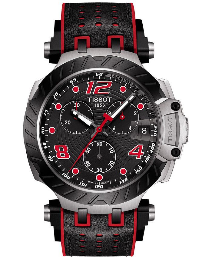 Tissot Men's Swiss Chronograph T-Race Red Rubber & Black Perforated ...