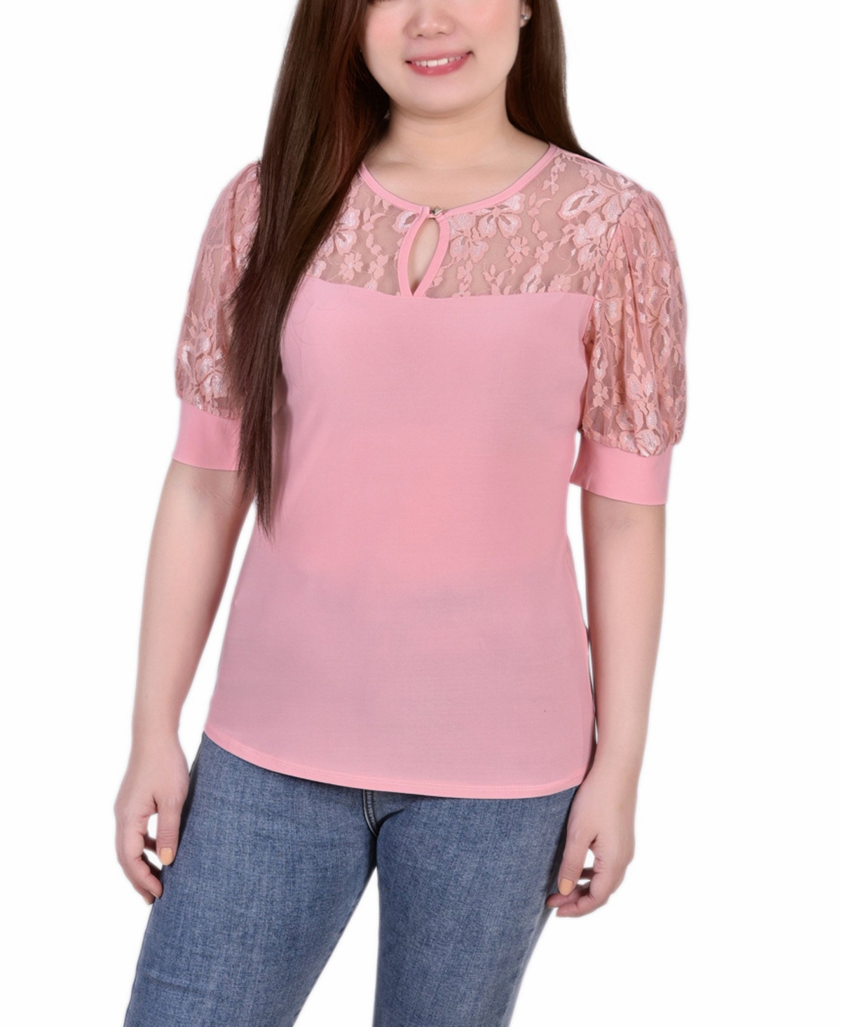 Click here for Ny Collection Petite Puff Sleeve Lace Top - Mellow... prices
