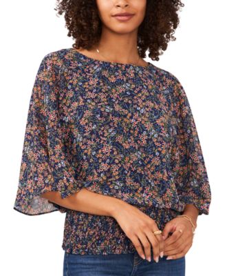 Sam & Jess Printed Smocked-Waist Top - Macy's