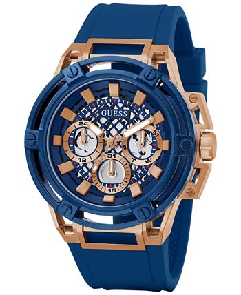 GUESS Men's Blue Silicone Strap Watch 46mm & Reviews - Macy's