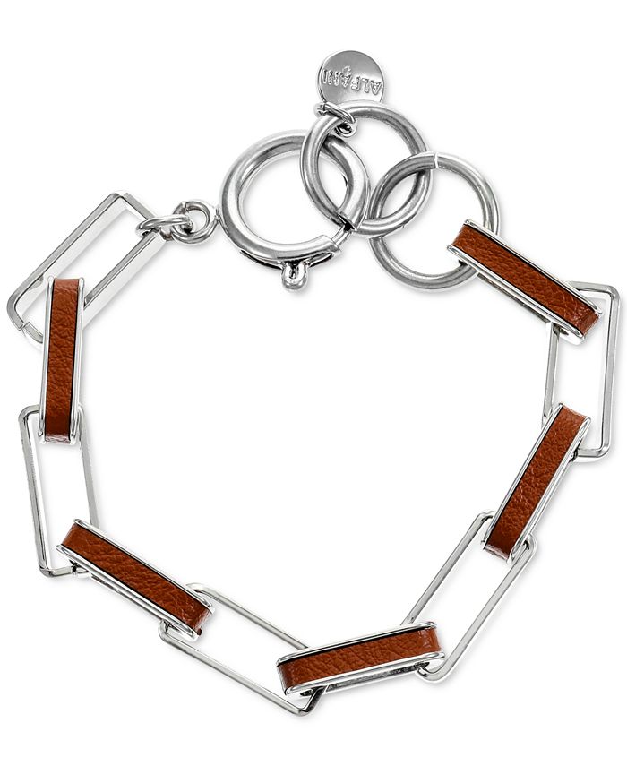 Alfani Silver-Tone Faux-Leather Inlay Link Bracelet, Created for Macy's ...