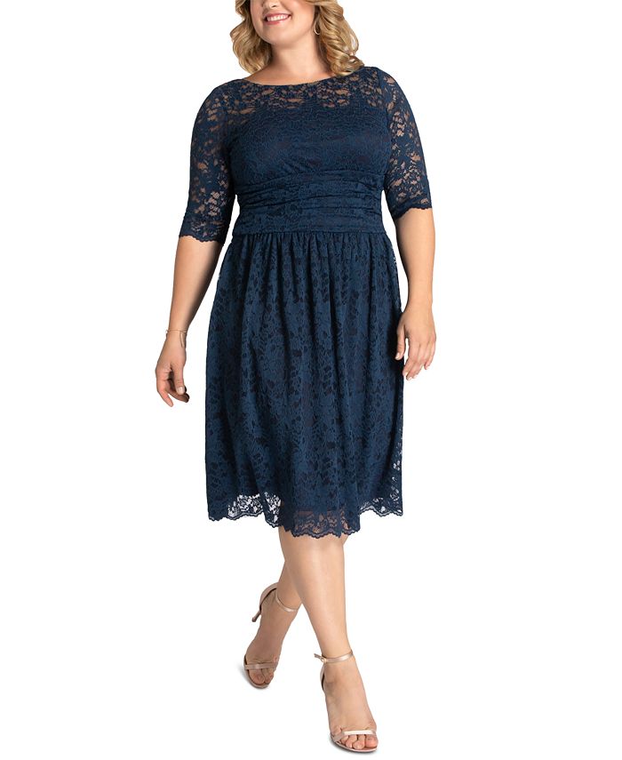 Kiyonna Womens Plus Size Luna Lace Cocktail Midi Dress Macys