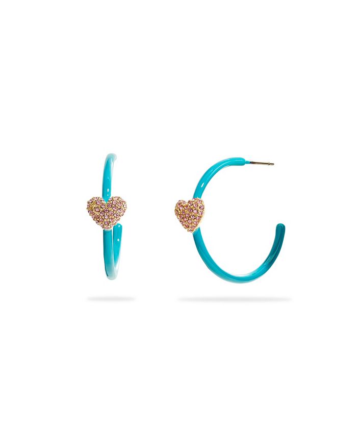 COACH Pave Heart Hoop Earrings - Macy's