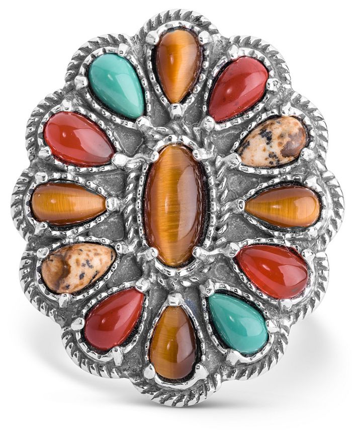 American West Sterling Silver Earth Tone Gemstone Cluster Ring ...