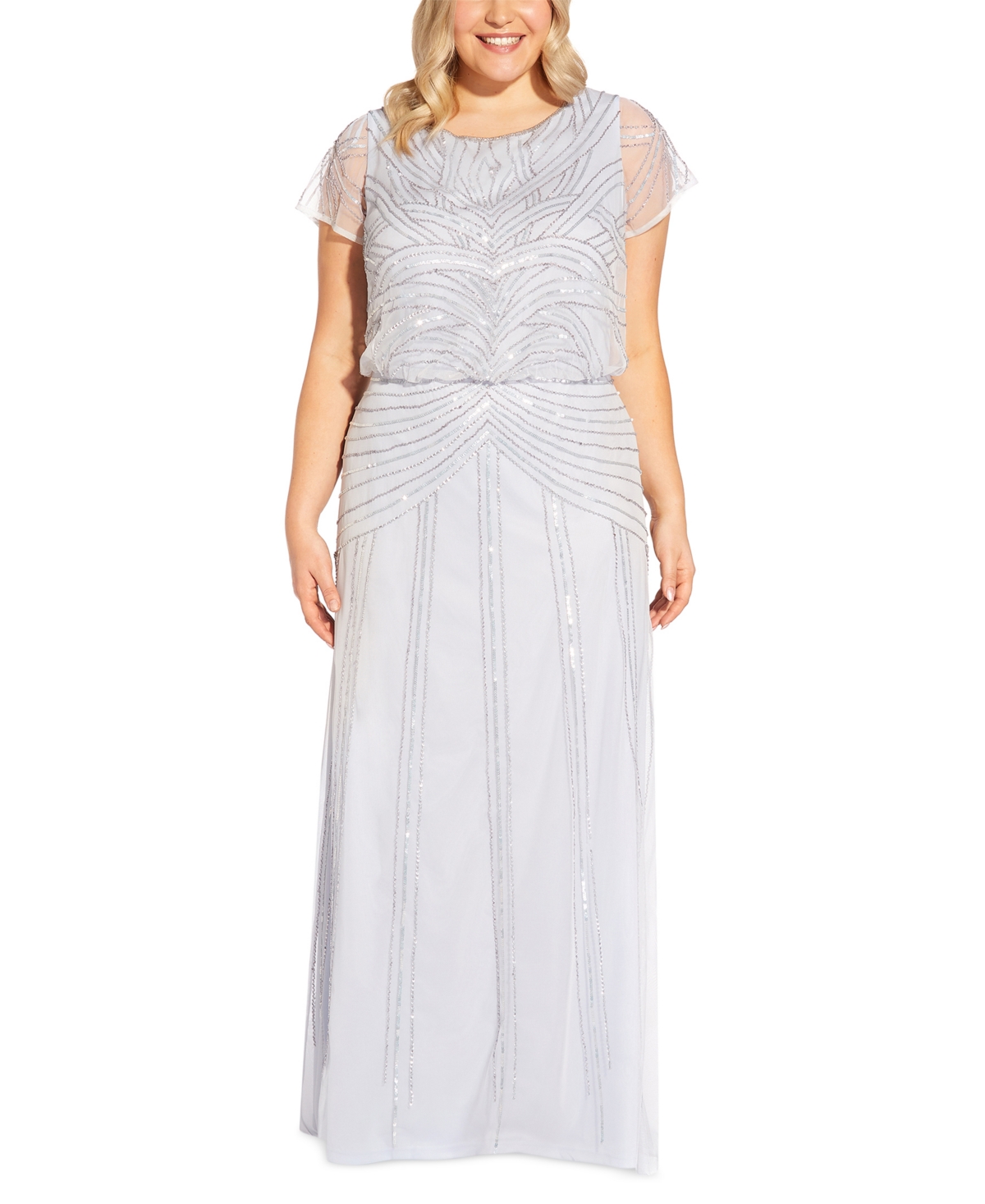 Adrianna Papell Plus Size Blouson Beaded Gown In Serenity Modesens