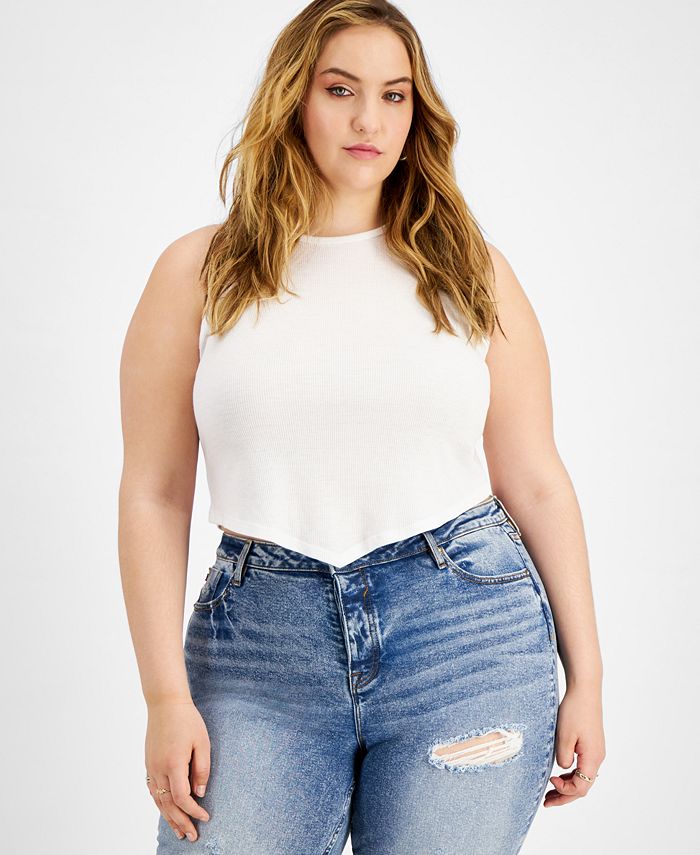 Derek Heart Trendy Plus Size Pointed-Hem Ribbed Tank Top - Macy's