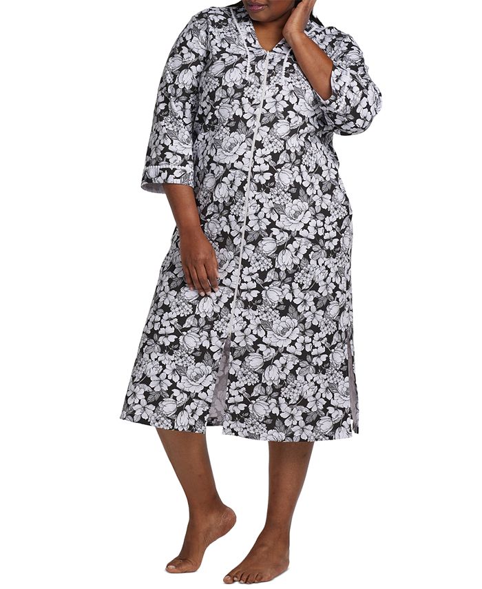 Miss Elaine Women's Plus Size Printed Long Zipper Robe - Macy's