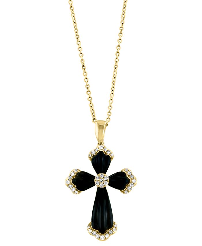 EFFY Collection EFFY® Onyx & Diamond (1/6 ct. t.w.) 18" Cross Pendant ...